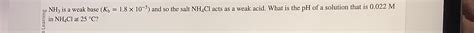 Solved A Nh3 ﻿is A Weak Base ﻿and So The Salt Nh4cl ﻿acts