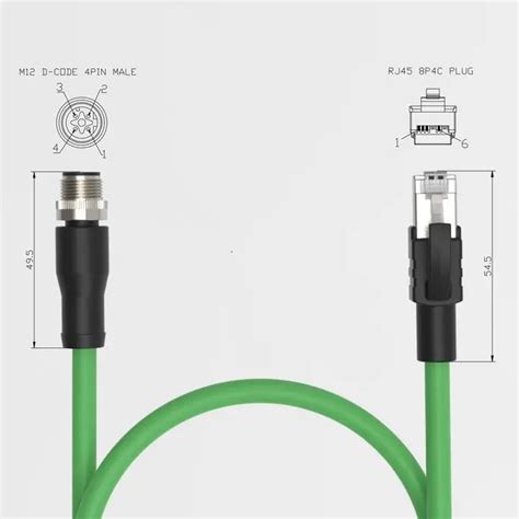 Custom M12 D Code Connector 4 Pin Double Ended To Rj45 Profinet Ethercat Ethernet Ip Industrial