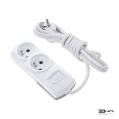 2 Gangs Pin Earthed Group Socket With 2 Meter Cable Euro Plastik