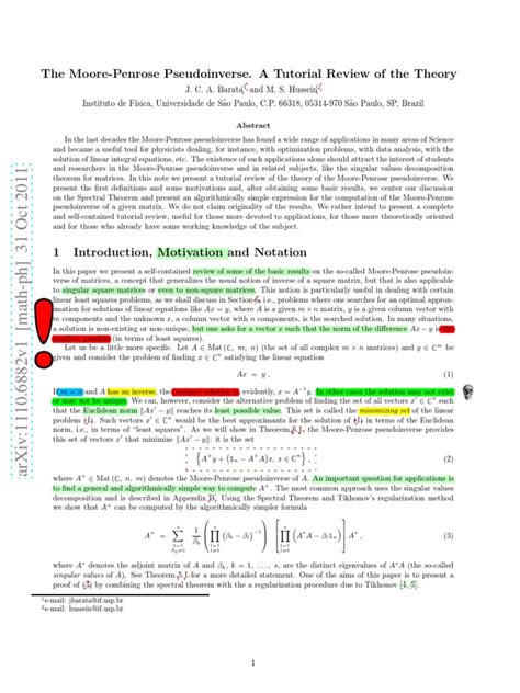 Moore Penrose Pseudoinverse Pdf