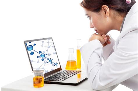 Premium Photo Scientist Examining Molecular Structure In Laptop