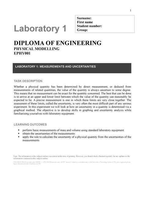 LAB Measurements And Uncertainty S Unsolved Laboratory DIPLOMA OF ENGINEERING