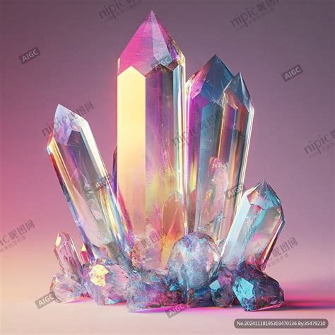 Ai创作图炫彩水晶 酷炫绚丽玻璃晶体状 渐变色水晶 梦幻彩色玻璃晶体状 水晶质感元素 水晶的色彩 奇幻水晶 晶体装饰素材 水晶的经济的 大自然造化矿物晶体 梦幻水晶 水晶实物 3d立体水晶石