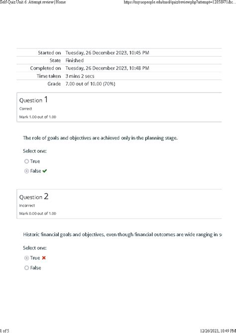 Self Quiz Unit 6 Attempt Review Home Started On Tuesday 26 December 2023 10 45 Pm State