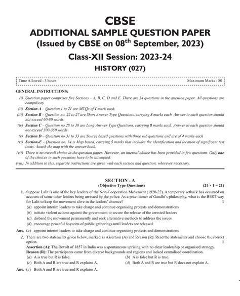Cbse Class 12 History Sample Papers 2024 Pw Store