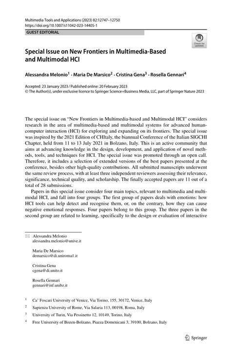 Pdf Special Issue On New Frontiers In Multimedia Based And Multimodal Hci