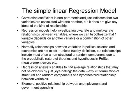 Simple Regression Summary Description The Simple Linear Regression Model Correlation