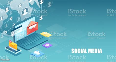 소셜 미디어를 통해 여러 사람을 연결하는 랩톱 컴퓨터의 벡터 인터넷에 대한 스톡 벡터 아트 및 기타 이미지 인터넷 3차원 형태 개념 Istock
