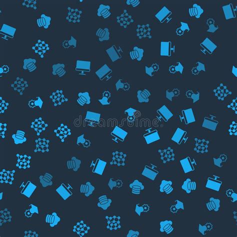 Set Cloud Database Computer Monitor Graduation Cap And Neural Network