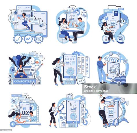 응용 프로그램 테스트 비유 벡터 애플리케이션 테스트 사용자 친화적인 소프트웨어 보장을 위한 체크포인트 개발에 대한 스톡 벡터