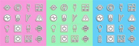 Set Line Processor With Microcircuits Cpu High Voltage Usb Cable Cord Electrical Outlet