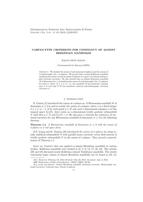 Pdf Cartan Type Criterions For Constancy Of Almost Hermitian Manifolds