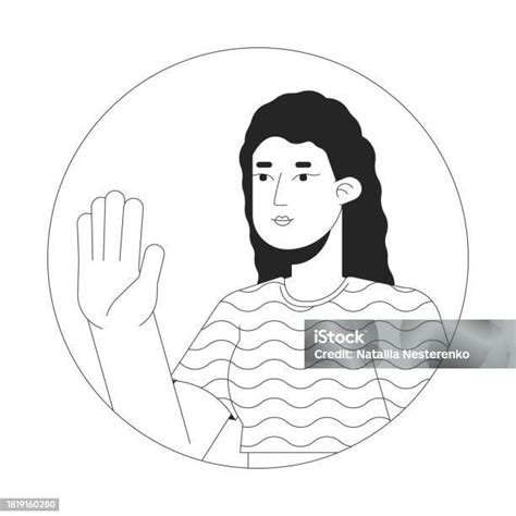 물결 모양의 머리 젊은 성인 여성 안녕하세요 웨이브 흑백 2d 벡터 아바타 일러스트 2차 도형에 대한 스톡 벡터 아트 및 기타 이미지 2차 도형 대학생 드로잉