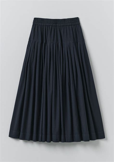 Pleated Raised Stripe Cotton Skirt Slate Toast