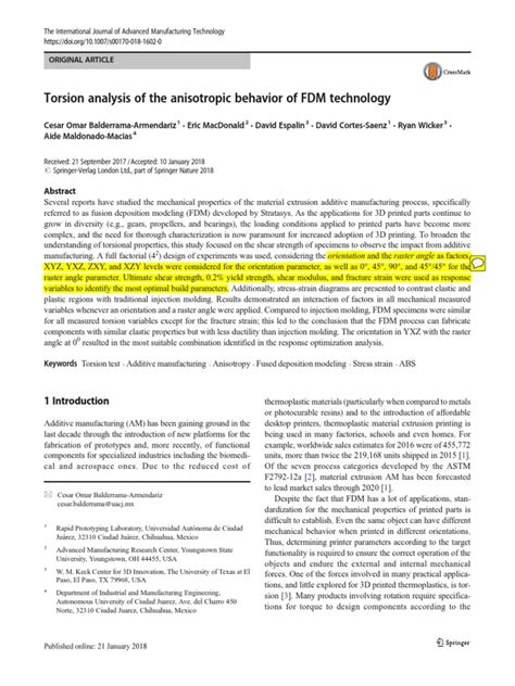 Torsion Analysis Of The Anisotropic Behavior Of Fdm Technology Pdf