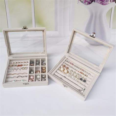 Jewelry Storage Box Flip Cover Dust Proof Plush Cloth Pearl Box