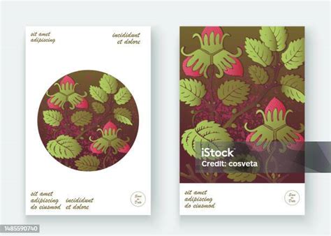 딸기 패턴 디자인 템플릿 제품 손으로 그린 레드 베리 귀여운 트렌디한 어두운 배경에 꽃이 만발한 녹지 덤불 그래픽 일러스트레이션 웨딩 초대장 포스터 카드 표지 제품 벡터 0