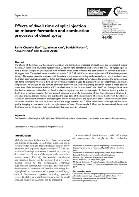 Pdf Effects Of Dwell Time Of Split Injection On Mixture Formation And Combustion Processes Of