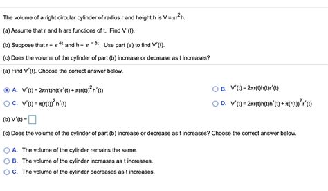 Solved The Volume Of A Right Circular Cylinder Of Radius R