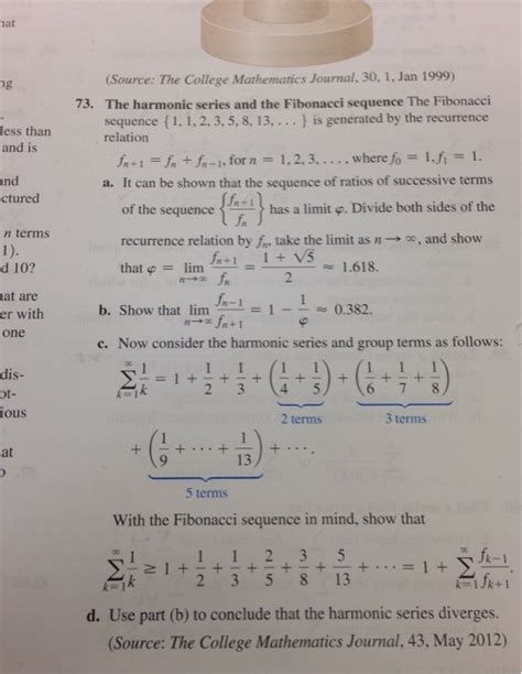Solved The Harmonic Series And The Fibonacci Sequence The Solved The Harmonic Series And The Fibonacci Sequence The
