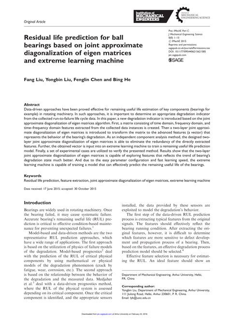 Pdf Residual Life Prediction For Ball Bearings Based On Joint Approximate Diagonalization Of