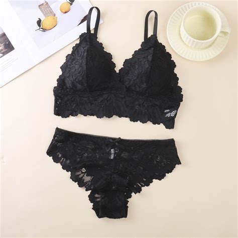 Bra And Panty Sets For Women Floral Lace Bra Solid Color Push Up