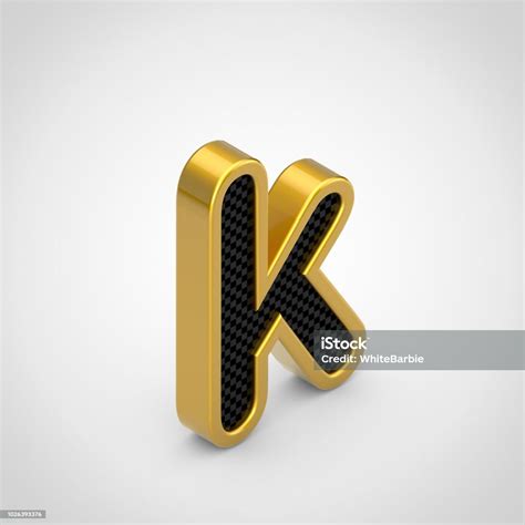 흰색 배경에 고립 된 검은 탄소 섬유 얼굴 텍스처와 황금 편지 K 소문자 0명에 대한 스톡 사진 및 기타 이미지 0명 3