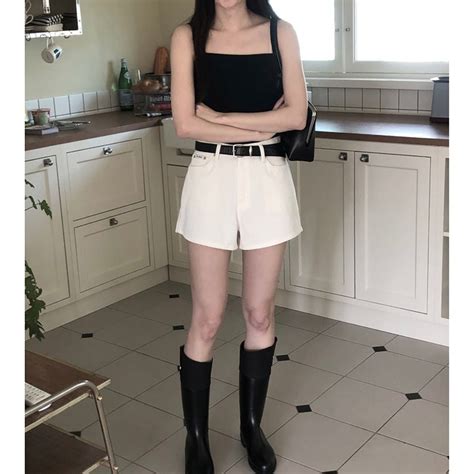 앨리앤유 멜로디 코튼 숏 데님 팬츠 블랙진 화이트진 반바지