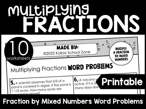 Multiplying Fractions By Mixed Numbers Word Problems Worksheets Teaching Resources