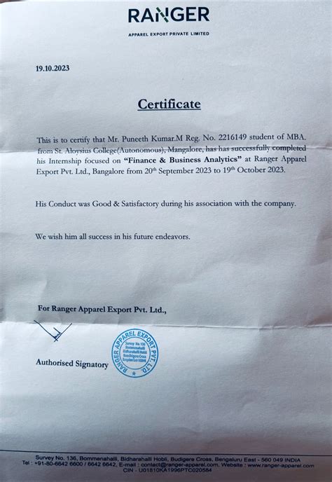 puneeth kumar m on linkedin completed internship in ranger apparel export private limited