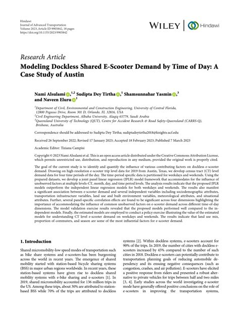 Pdf Modeling Dockless Shared E Scooter Demand By Time Of Day A Case