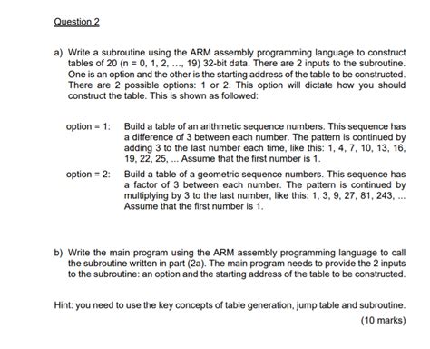 Question 2 A Write A Subroutine Using The Arm