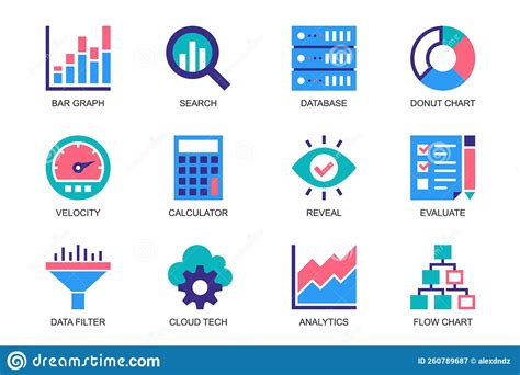 Data Analytics Concept Of Web Icons Set In Simple Flat Design Stock Vector Illustration Of