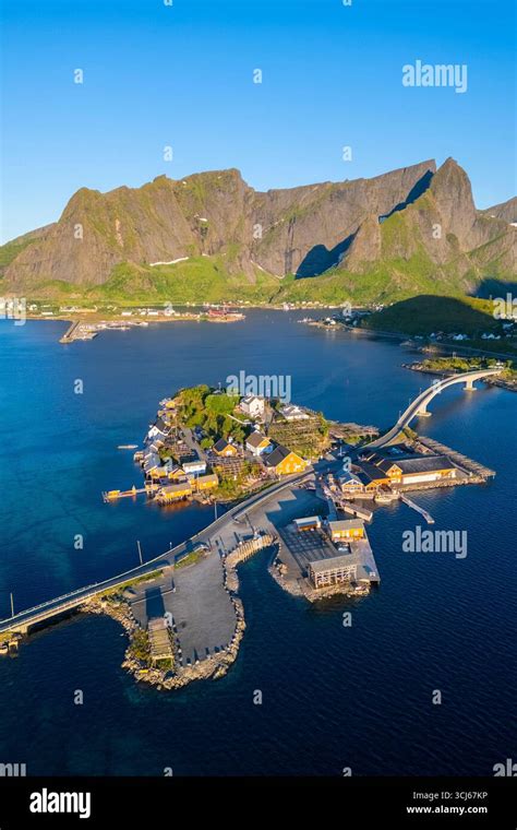 Aerial View Of The Sakrisøya Island And Reine Bay Towards Reinebringen