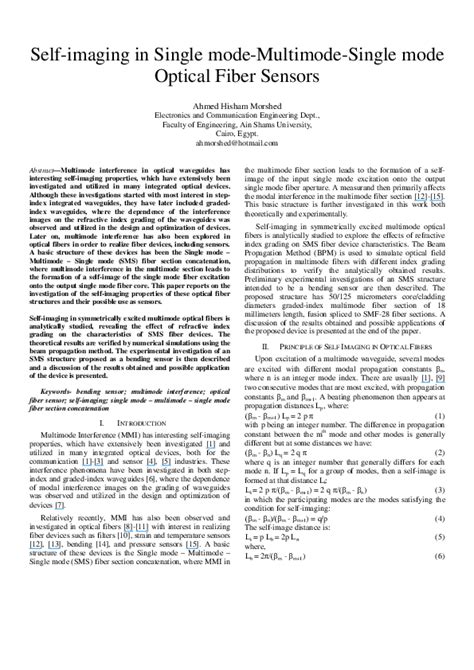 Pdf Self Imaging In Single Mode Multimode Single Mode Optical Fiber