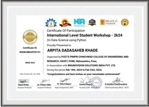 Arpita Khade On Linkedin Pythonprogramming Brainovision Workshopcertificate