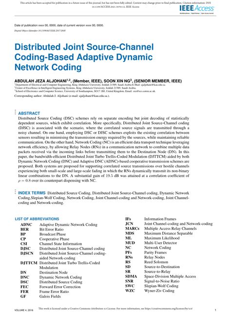 PDF Distributed Joint Source Channel Coding Based Adaptive Dynamic Network Coding