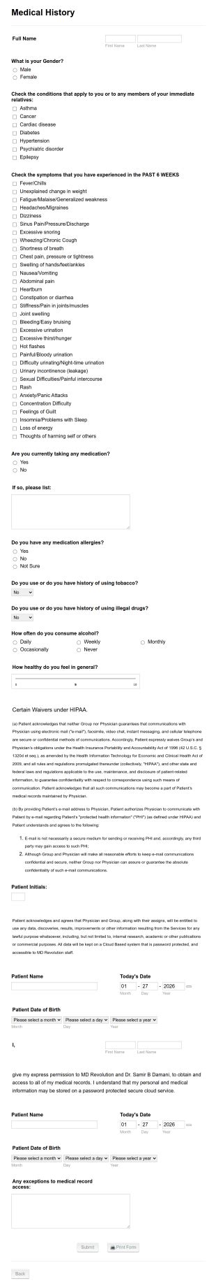 Initial Visit Patient Forms Mdr Form Template Jotform
