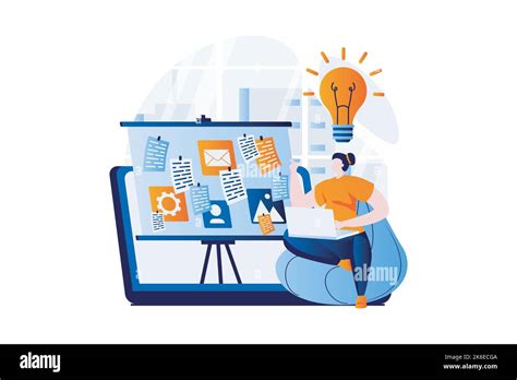 Ui Ux Design Concept With People Scene In Flat Cartoon Design Woman Designer Creates User