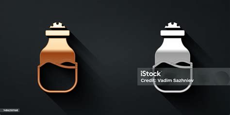 금색과 은색 향신료는 검은 배경에 분리된 아이콘을 사용할 수 있습니다 조미료 컬렉션 향신료 유리 캔에 조미료 긴 그림자 스타일 벡터 개체 그룹에 대한 스톡 벡터 아트 및
