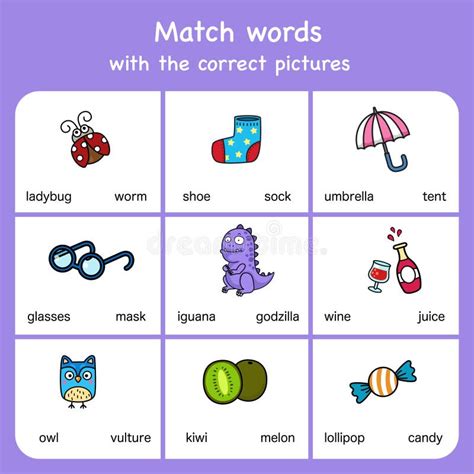 Match Words With The Correct Pictures Illustration Stock Vector Illustration Of Handwriting