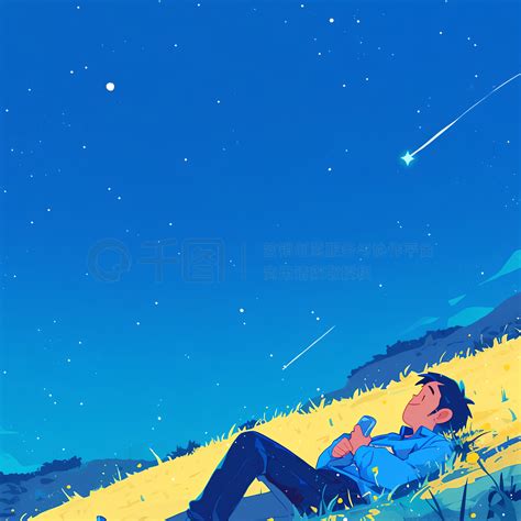 Aiai数字艺术 一个男孩躺在草坪上看星星的插画 Ai平面元素免费下载png格式2784像素编号70588684 千图网
