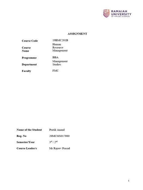 Hrm Assignment Pdf Master Of Business Administration Chief Operating Officer