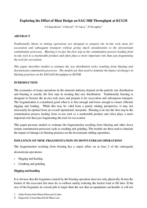 Pdf Exploring The Effect Of Blast Design On Sag Mill Throughput At Kcgm