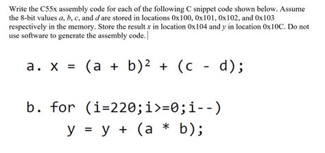 Solved Write The C55x Assembly Code For Each Of The