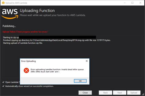 when publishing a lambda function from a node js project dead letter queue is required · issue