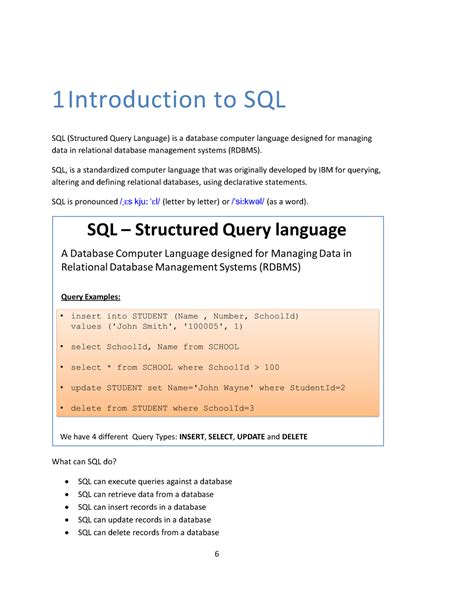 Sql Notes 6 1 Introduction To Sql Sql Structured Query Language Is