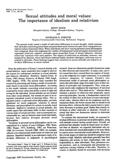 Pdf Sexual Attitudes And Moral Values The Importance Of Idealism And