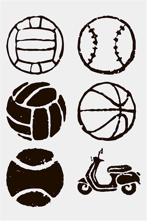 手绘球类简笔画篮球排球png免抠元素