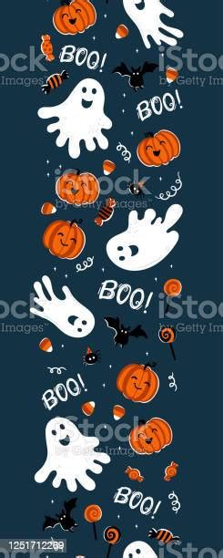 재미 손 그린 할로윈 수직 원활한 패턴 귀여운 유령 호박 박쥐와 장식 직물 포장 배너 배경 화면 벡터 디자인에 좋은 가을에 대한 스톡 벡터 아트 및 기타 이미지 Istock